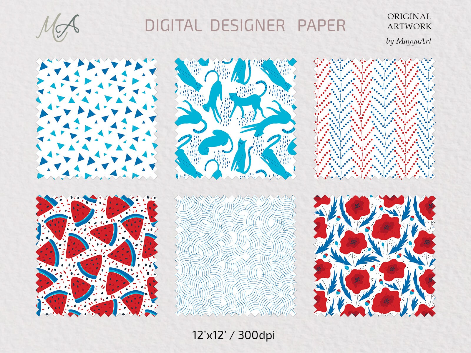 Red White and Blue Digital Paper Tropical Digital Paper | Etsy