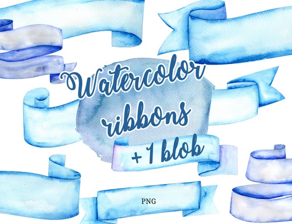 Watercolor Banners Clipart Ribbons Graphics Blob Party | Etsy