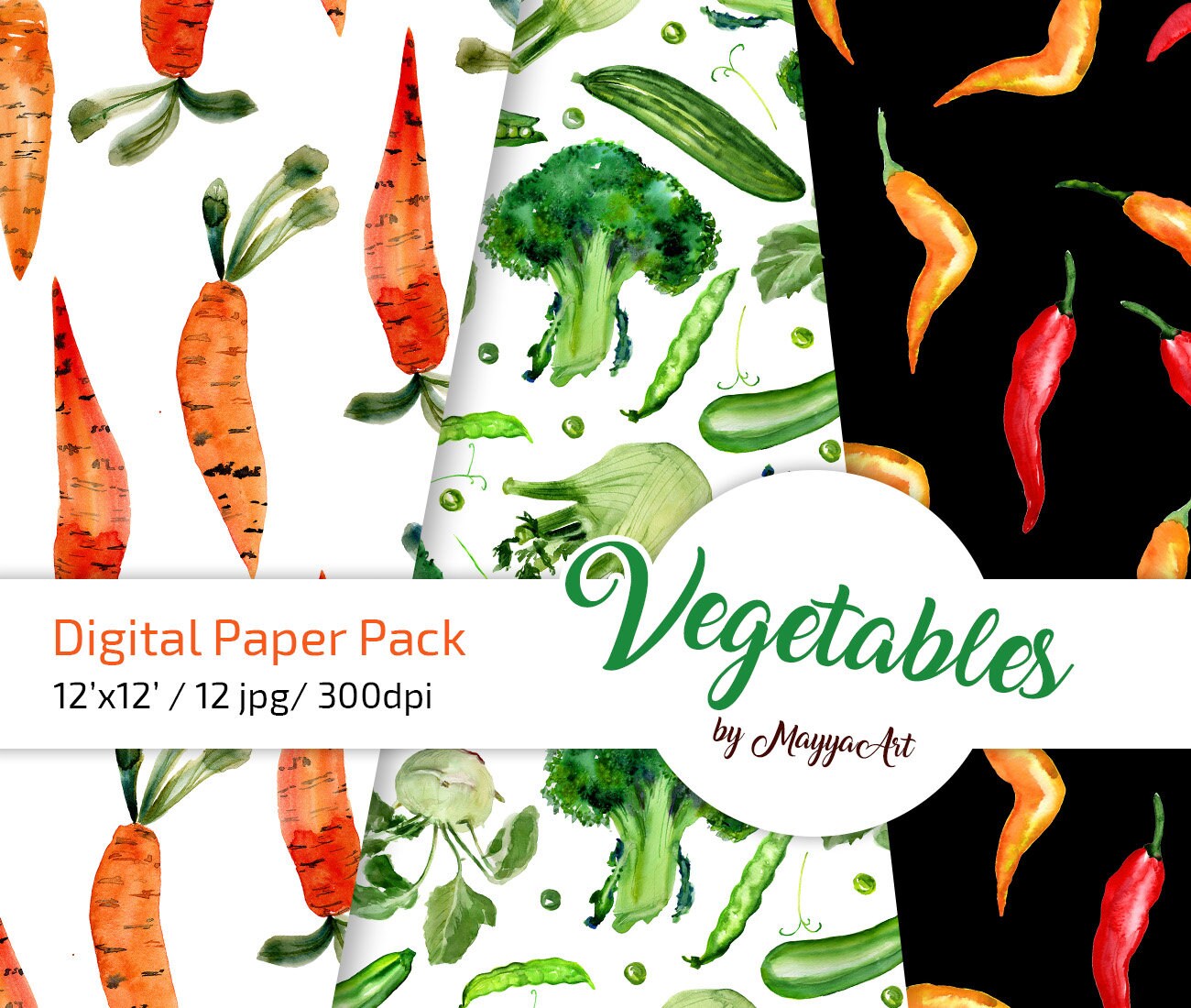 Vegetable Seamless Pattern, Digital Paper Pack, Texture, Watercolor ...