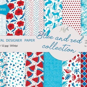 Red White and Blue Digital Paper Tropical Digital Paper | Etsy