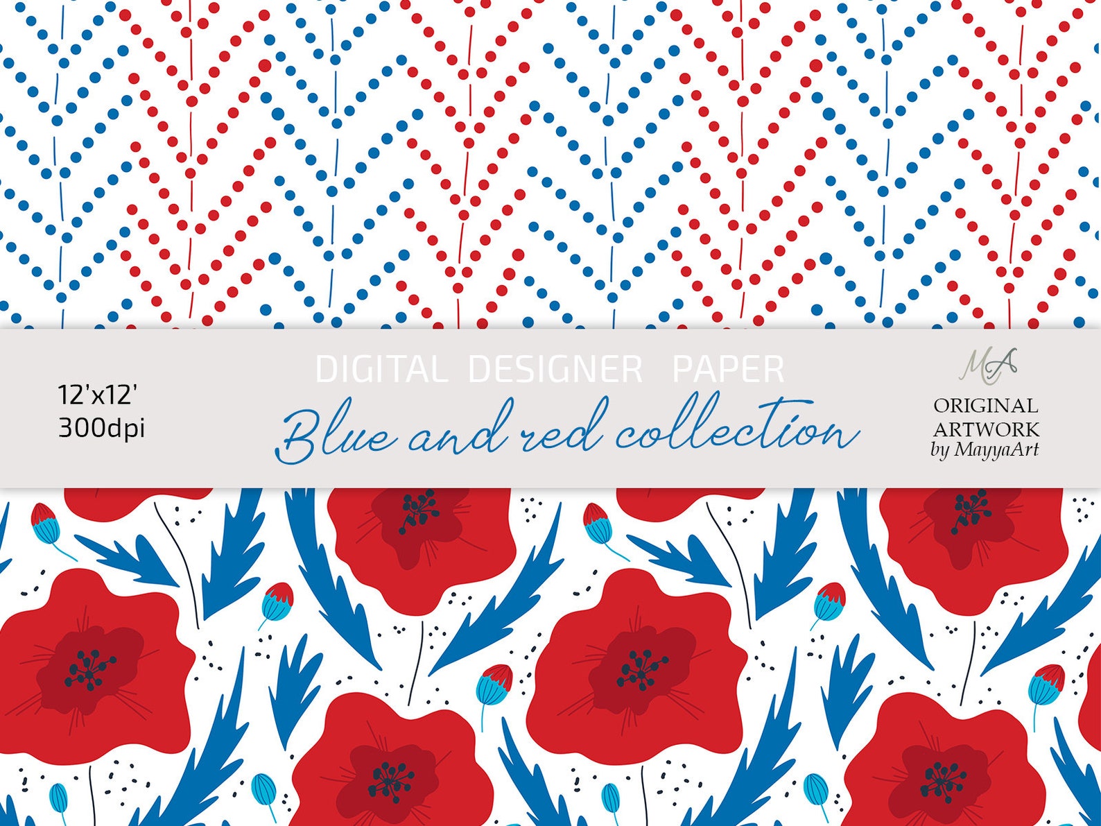 Red White and Blue Digital Paper Tropical Digital Paper | Etsy