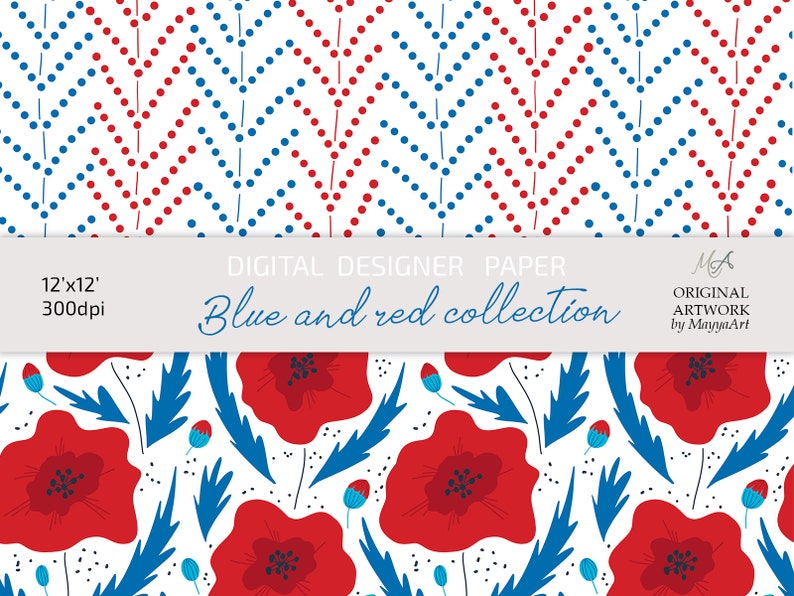 Red White and Blue Digital Paper Tropical Digital Paper - Etsy