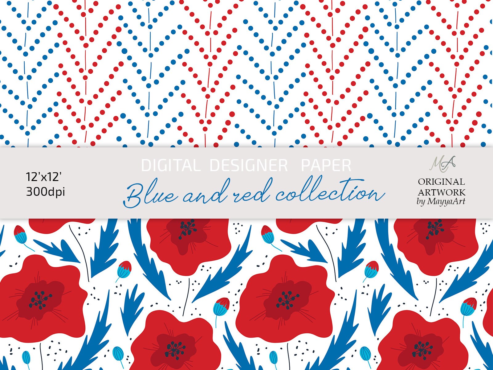 Red White and Blue Digital Paper Tropical Digital Paper | Etsy