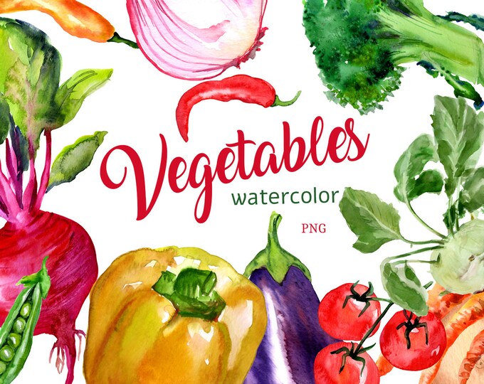 Watercolor Vegetable Clipart, Kitchen Autumn Onion, Tomato, Pepper ...