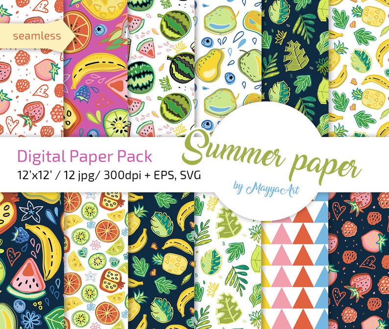 Fruit Digital Paper With Watermelon Paper Watermelon Pattern | Etsy