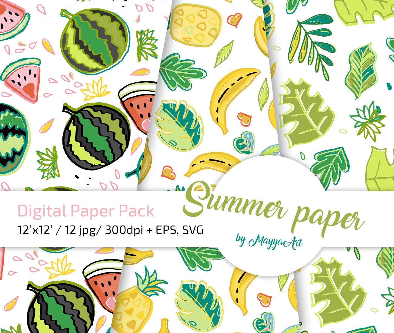 Fruit Digital Paper With Watermelon Paper Watermelon Pattern | Etsy