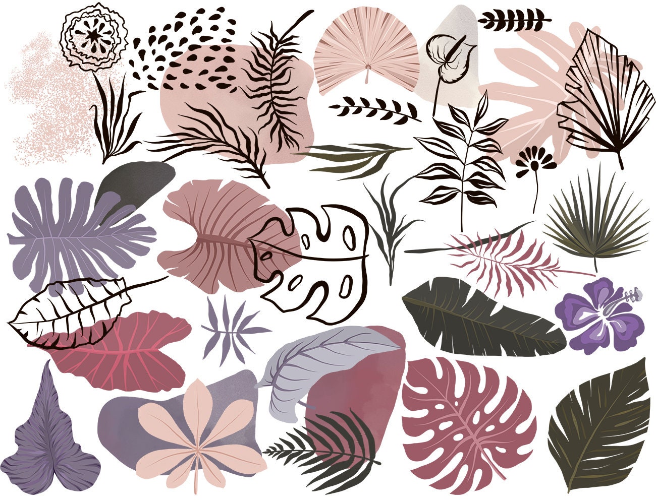 Tropical Leaves Clipart, Boho Abstract Shapes Deco, Minimalist Boho ...