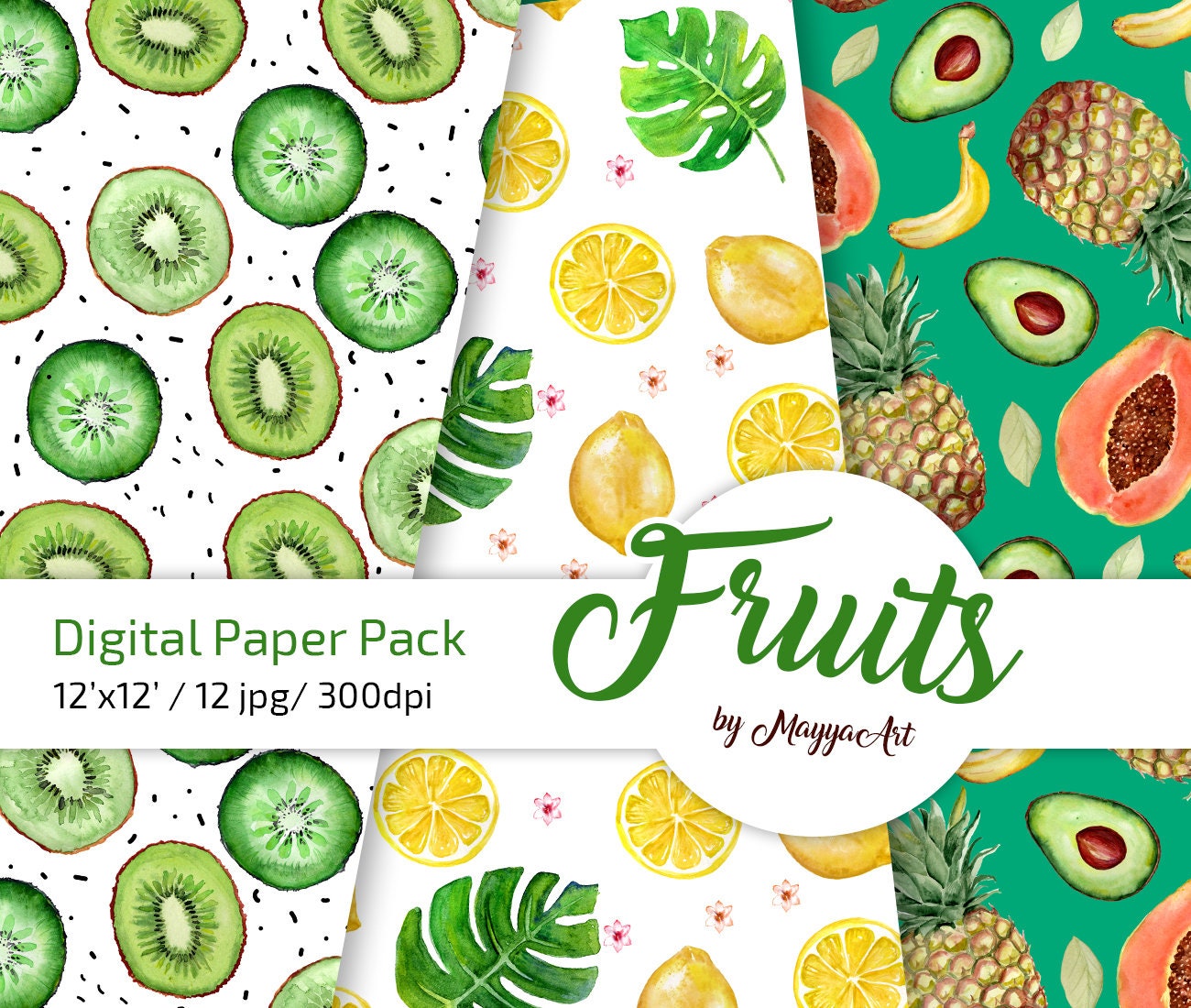 Digital Watercolor Summer Paper Fruit Digital Paper Hawaii - Etsy