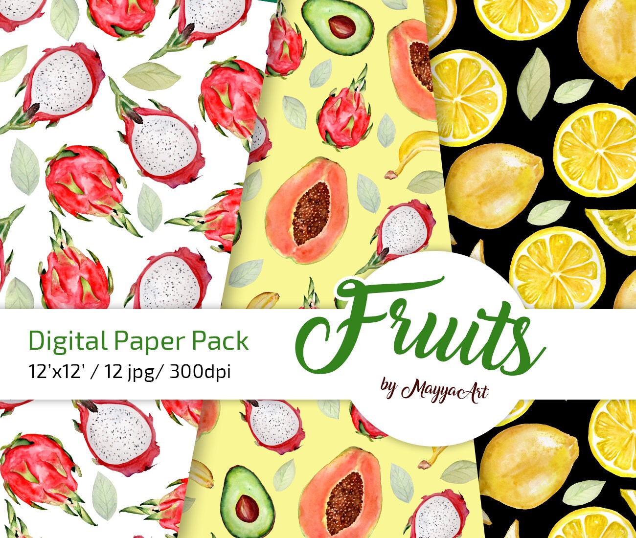 Digital Watercolor Summer Paper Fruit Digital Paper Hawaii - Etsy