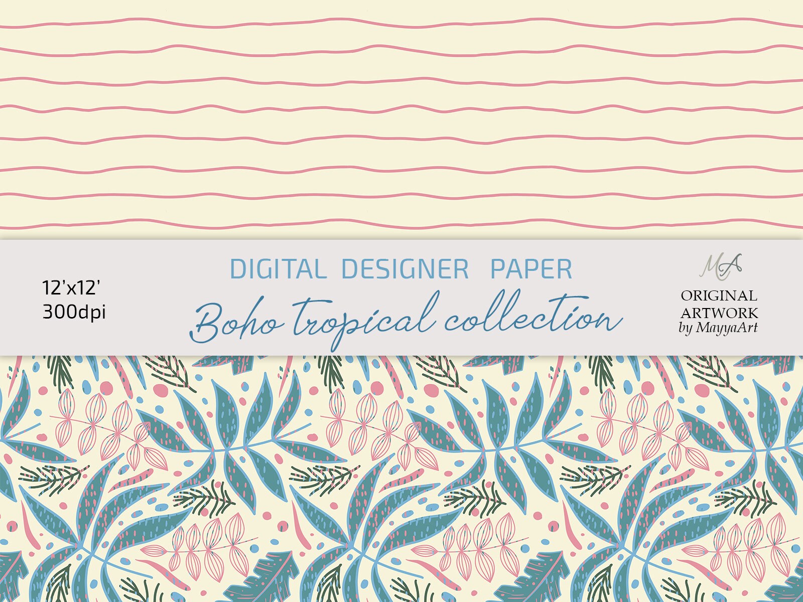 Tropical Leaves Digital Paper Tropical Summer Digital Paper | Etsy