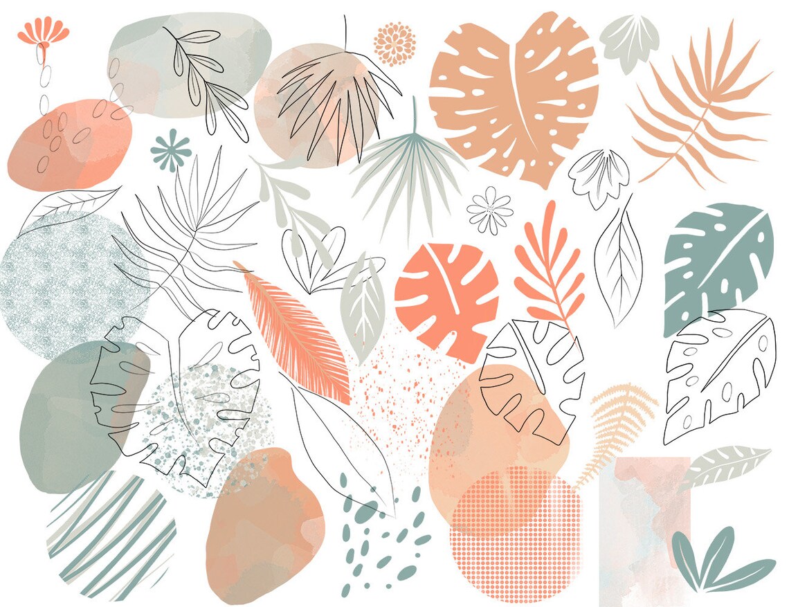 Pastel Modern Boho Abstract Shapes Digital Clipart, Set Hand Drawn ...