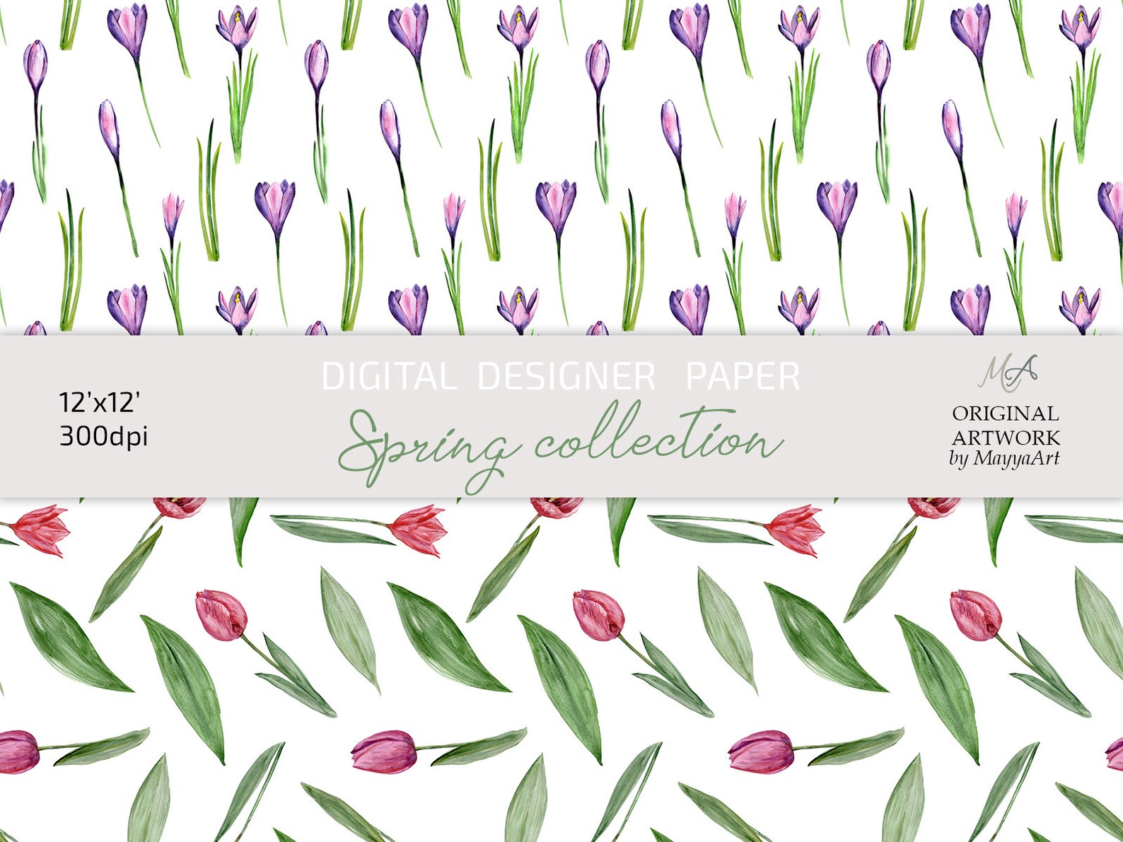 Spring Digital Paper With Watercolor Texture, Farmhouse Spring and ...