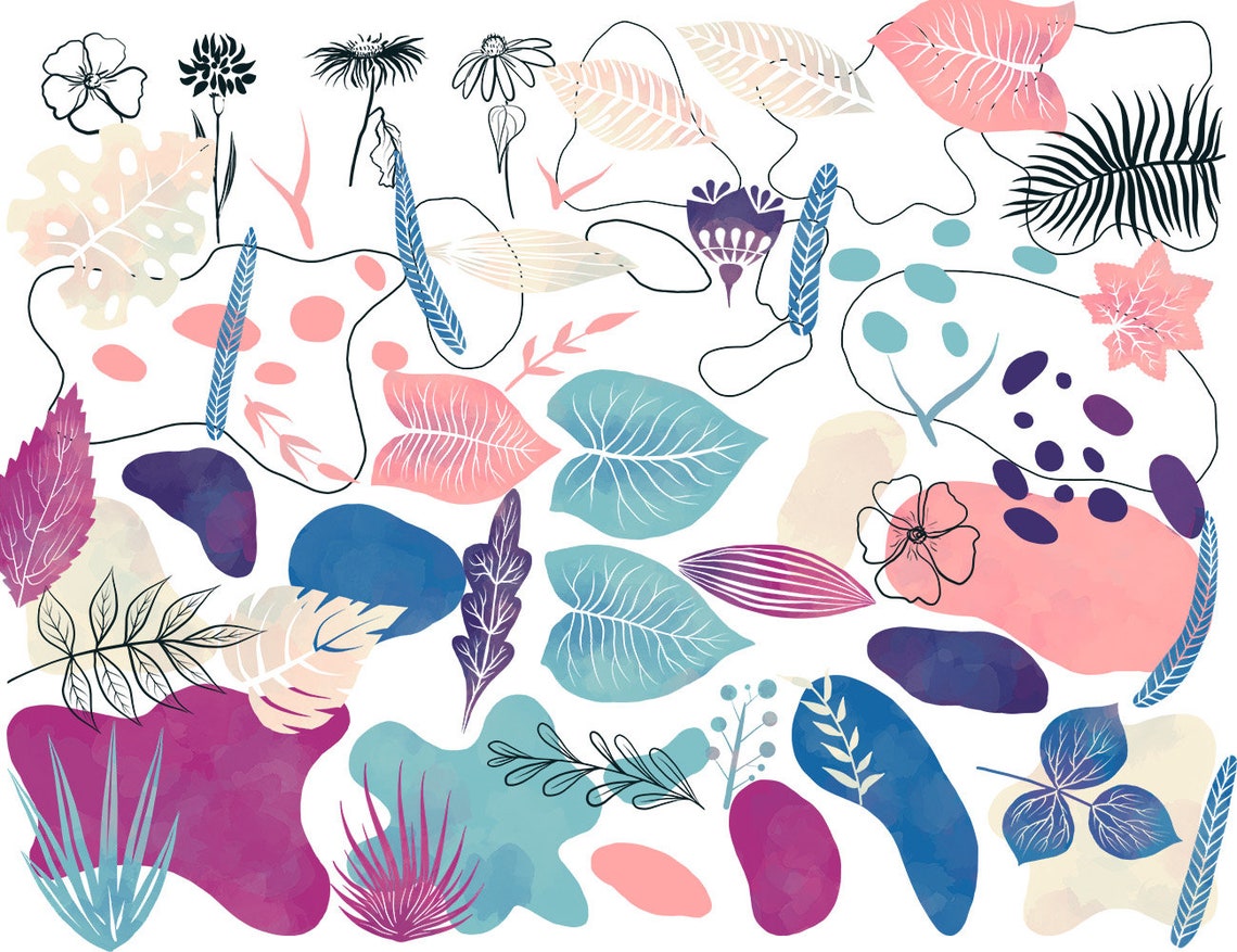 Abstract Watercolor Shape Clipart Line Art, Plant, Flower, Splashes ...