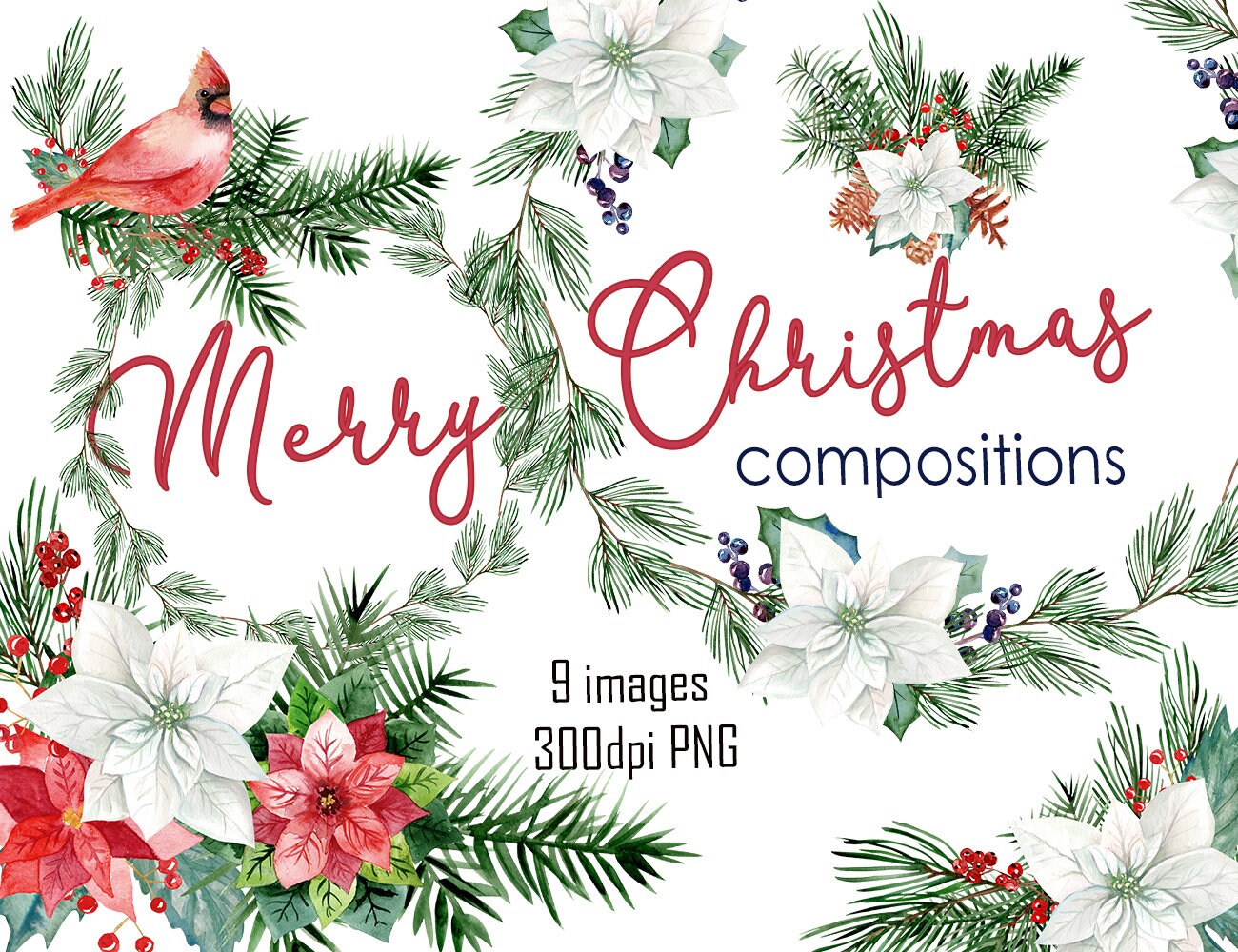 Watercolor Wreath Clipart Christmas Greenery Wreath Png With - Etsy