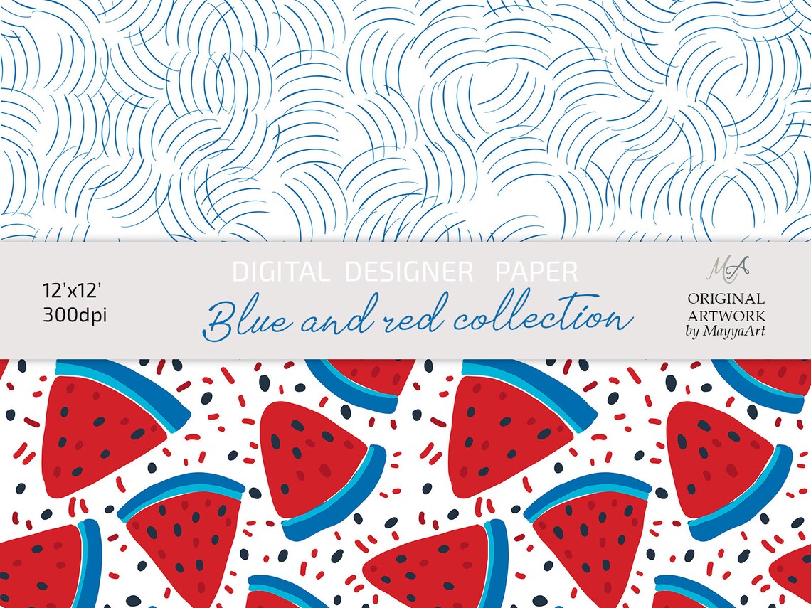 Red White and Blue Digital Paper Tropical Digital Paper | Etsy