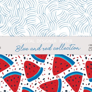 Red White and Blue Digital Paper Tropical Digital Paper | Etsy