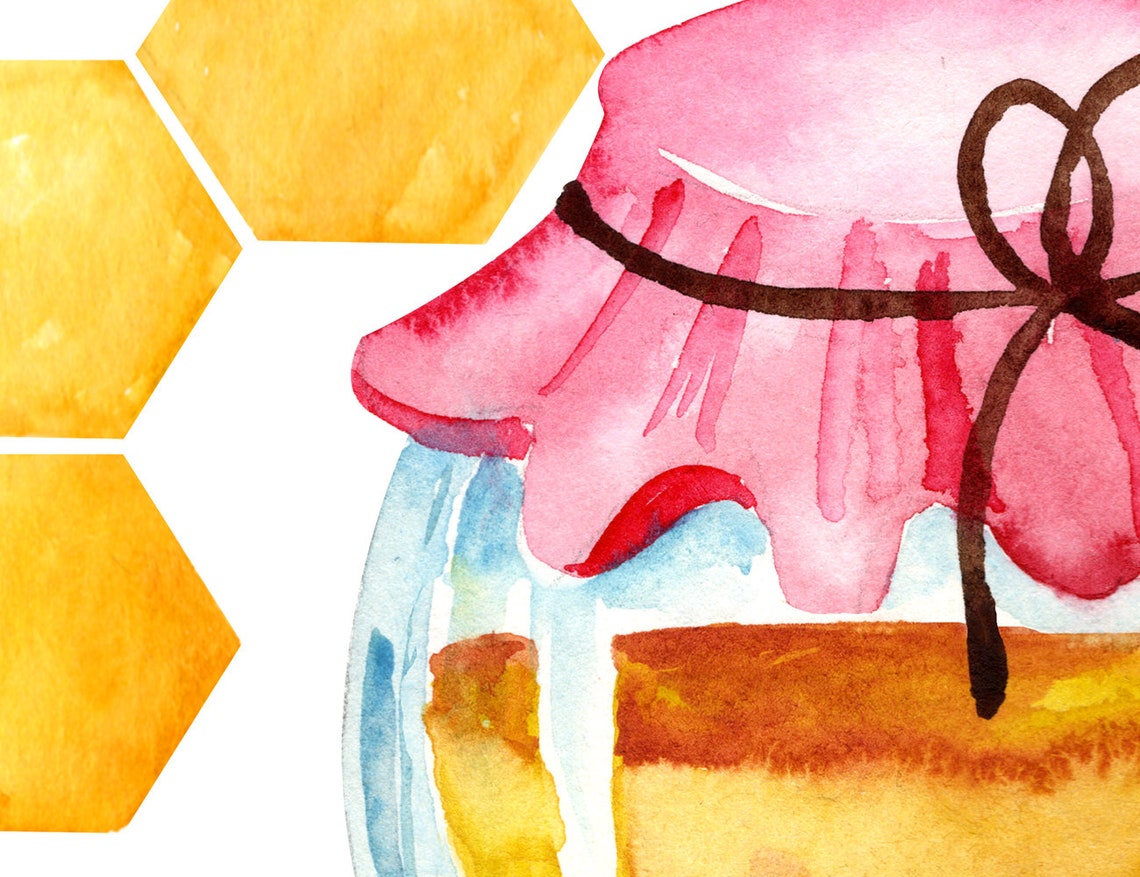 Watercolor Honey and Bee Clipart, Honey Bees, Hearts, Hand Painted ...