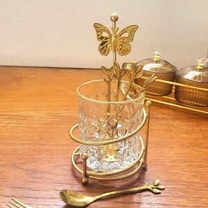 Decorative Glass Utensil Holder Set With 6 Decorative Spoon and Forks ...
