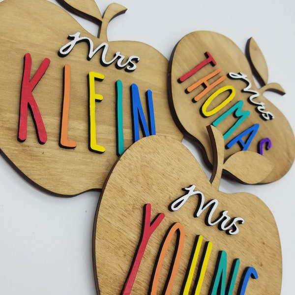 Wood Apple Teacher Sign - Etsy