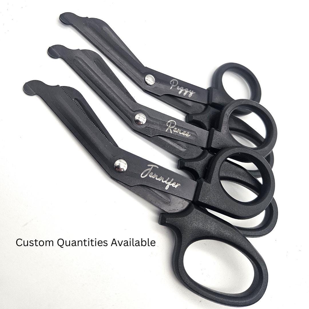 Custom Engraved 5.5" Black Nurse Shears, Personalized Trauma Scissors W ...