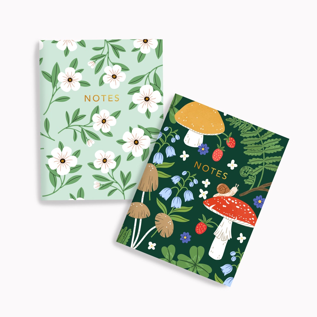 Mushrooms + Minty Floral | Pocket Notebook Set - Etsy