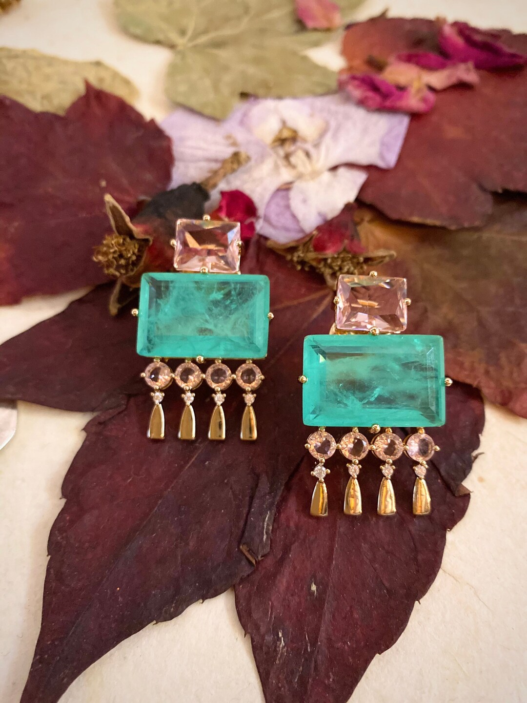 Women's Design Lobe Earrings 18 Kt Yellow Gold Plated Rectangular ...