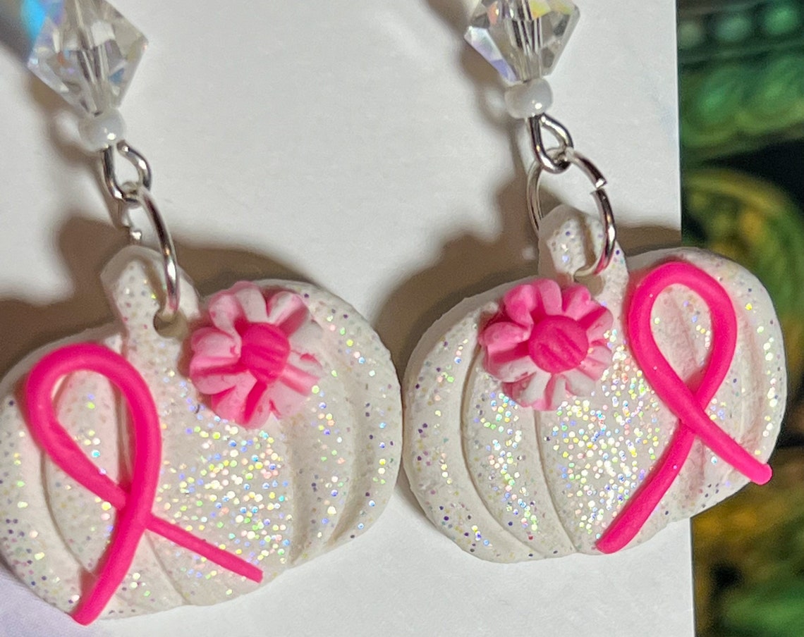 Pink Ribbon Pumpkin Dangles Breast Cancer Awareness - Etsy