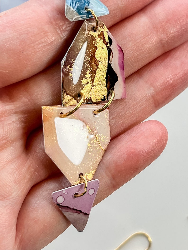 Alcohol Ink Earrings: Deco Daggers and Teardrops - Etsy