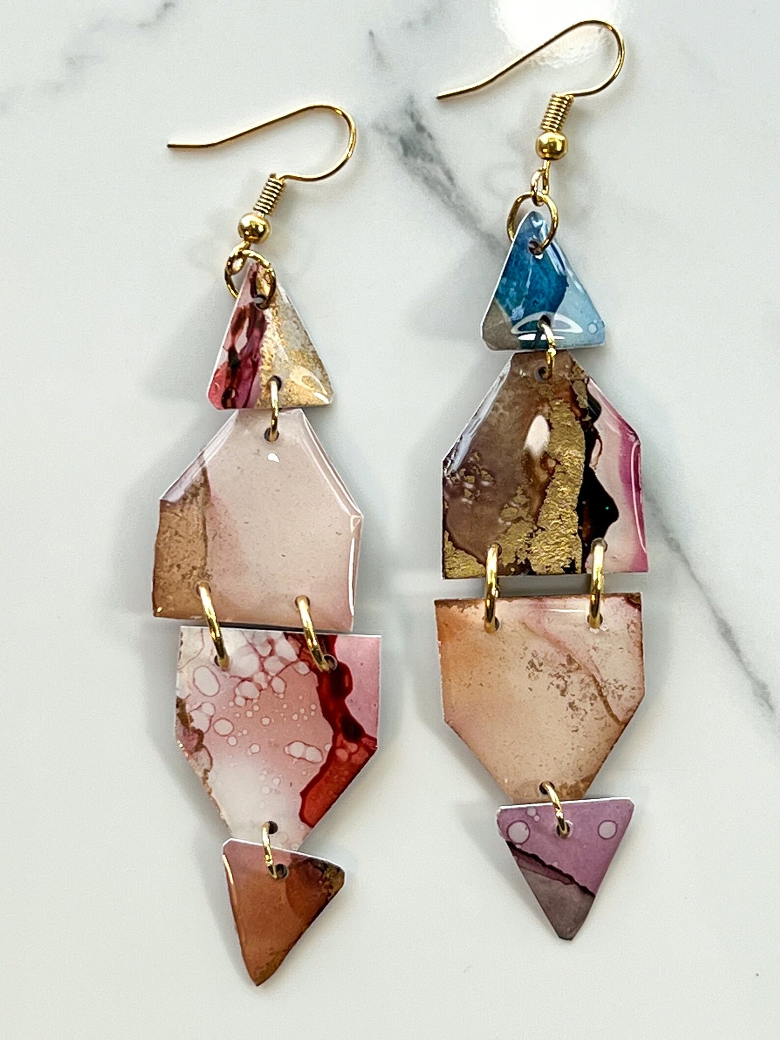 Alcohol Ink Earrings: Deco Daggers and Teardrops - Etsy