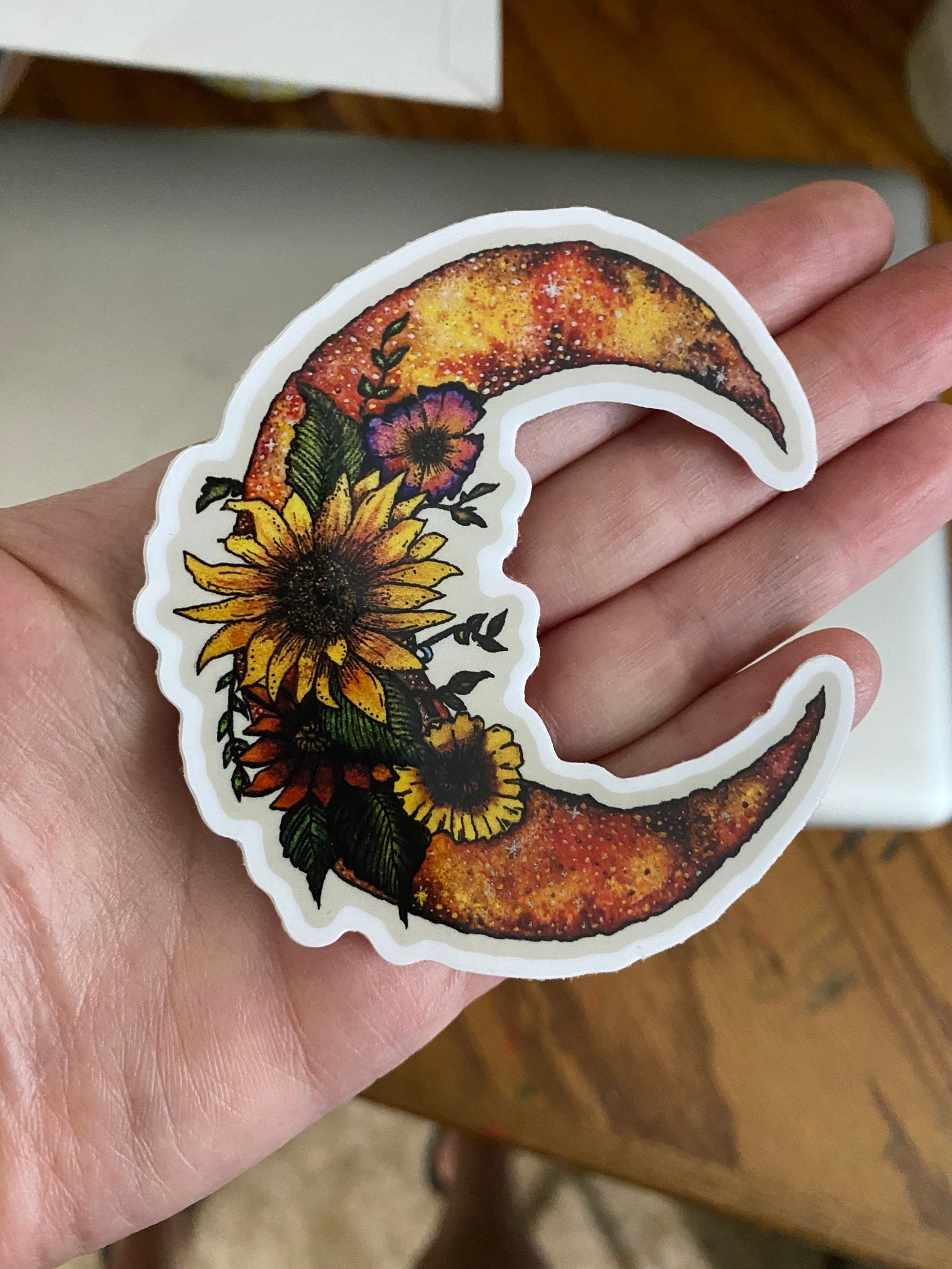 Sunflower Crescent Moon Sticker - Etsy