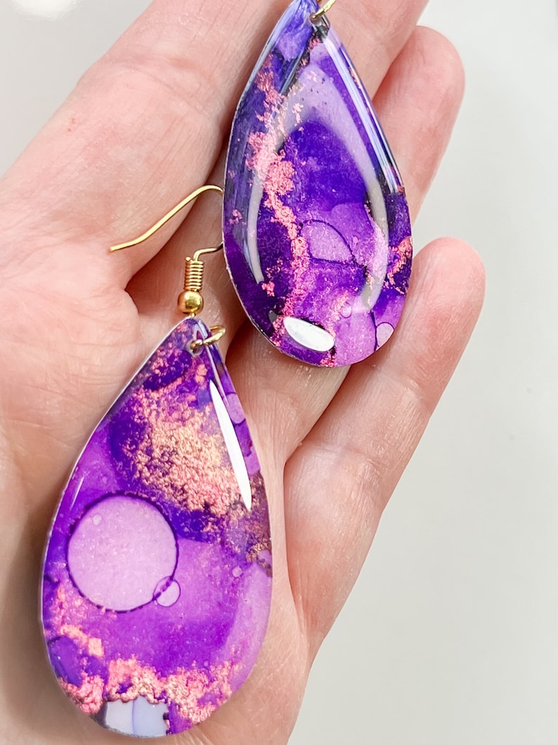 Alcohol Ink Earrings: Deco Daggers and Teardrops - Etsy