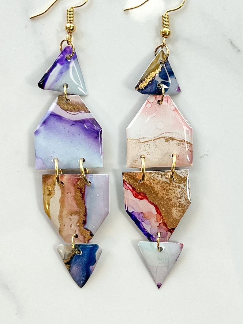 Alcohol Ink Earrings: Deco Daggers and Teardrops - Etsy