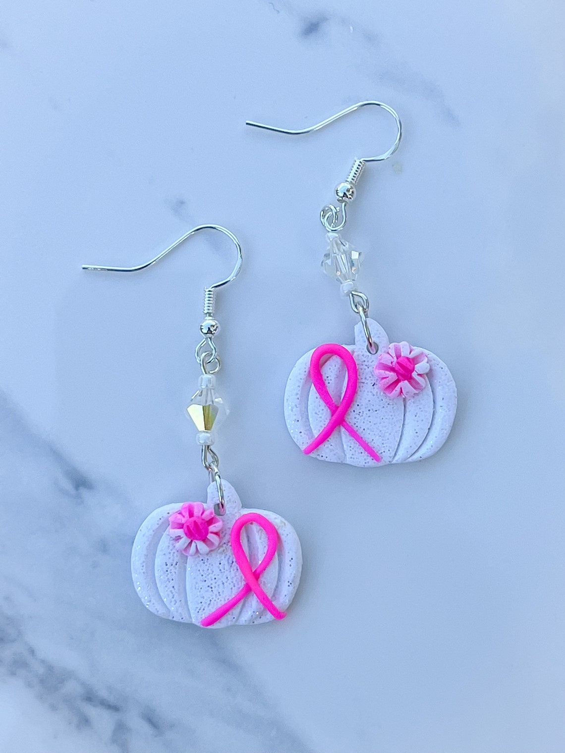 Pink Ribbon Pumpkin Dangles Breast Cancer Awareness - Etsy