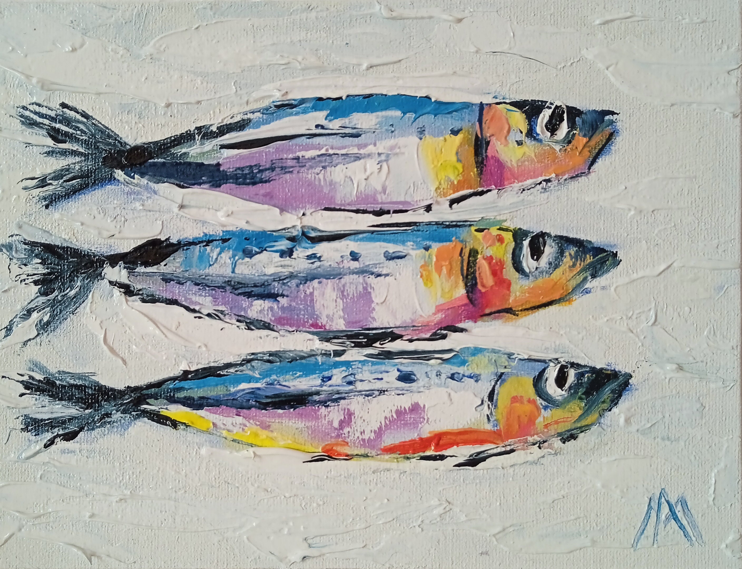 Sardine Painting Original Art Kitchen Artwork Fish Painting Sardines ...