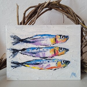Sardine Painting Original Art Kitchen Artwork Fish Painting Sardines ...