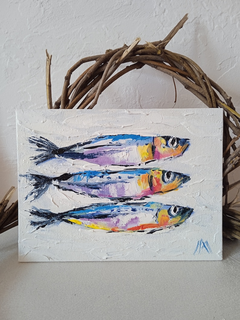 Sardine Painting Original Art Kitchen Artwork Fish Painting Sardines ...