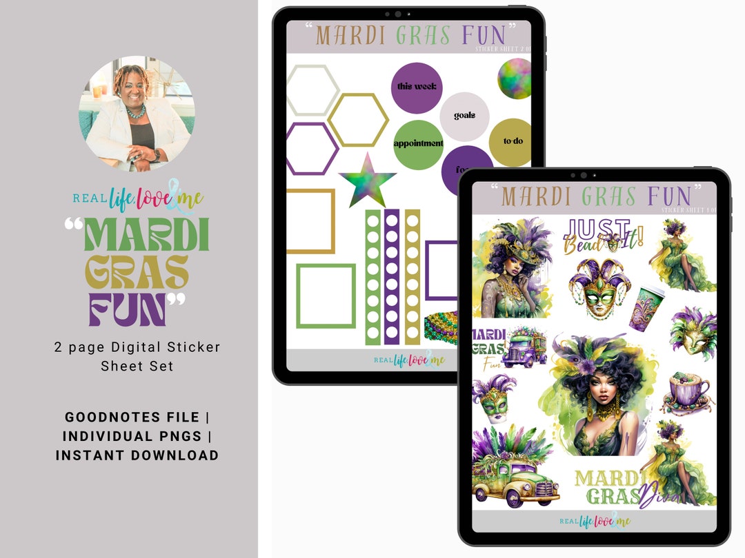 Mardi Gras Fun Digital Stickers Digital Planner Stickers Precropped ...