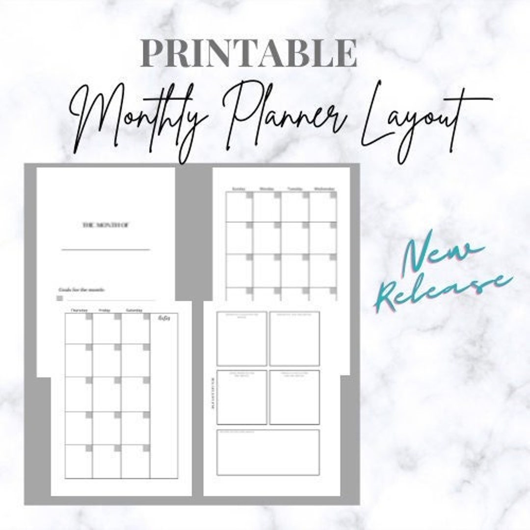 PRINTABLE Monthly Planner Layout Classic Planner Size, UNDATED, Monthly ...