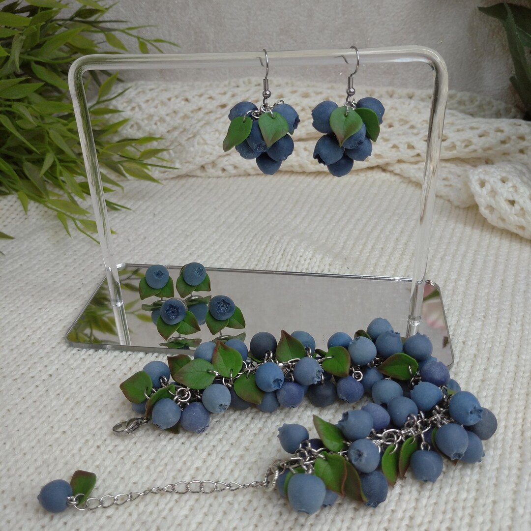 New Polymer Clay Blueberry Jewelry Set: Handmade Berry Bracelet ...