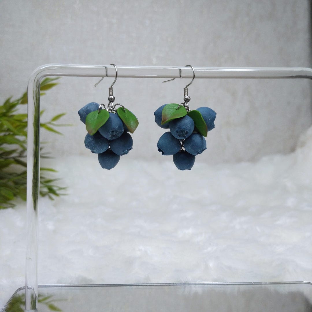 Polymer Clay Blueberry Jewelry Set Handmade Berry Bracelet & Earrings ...