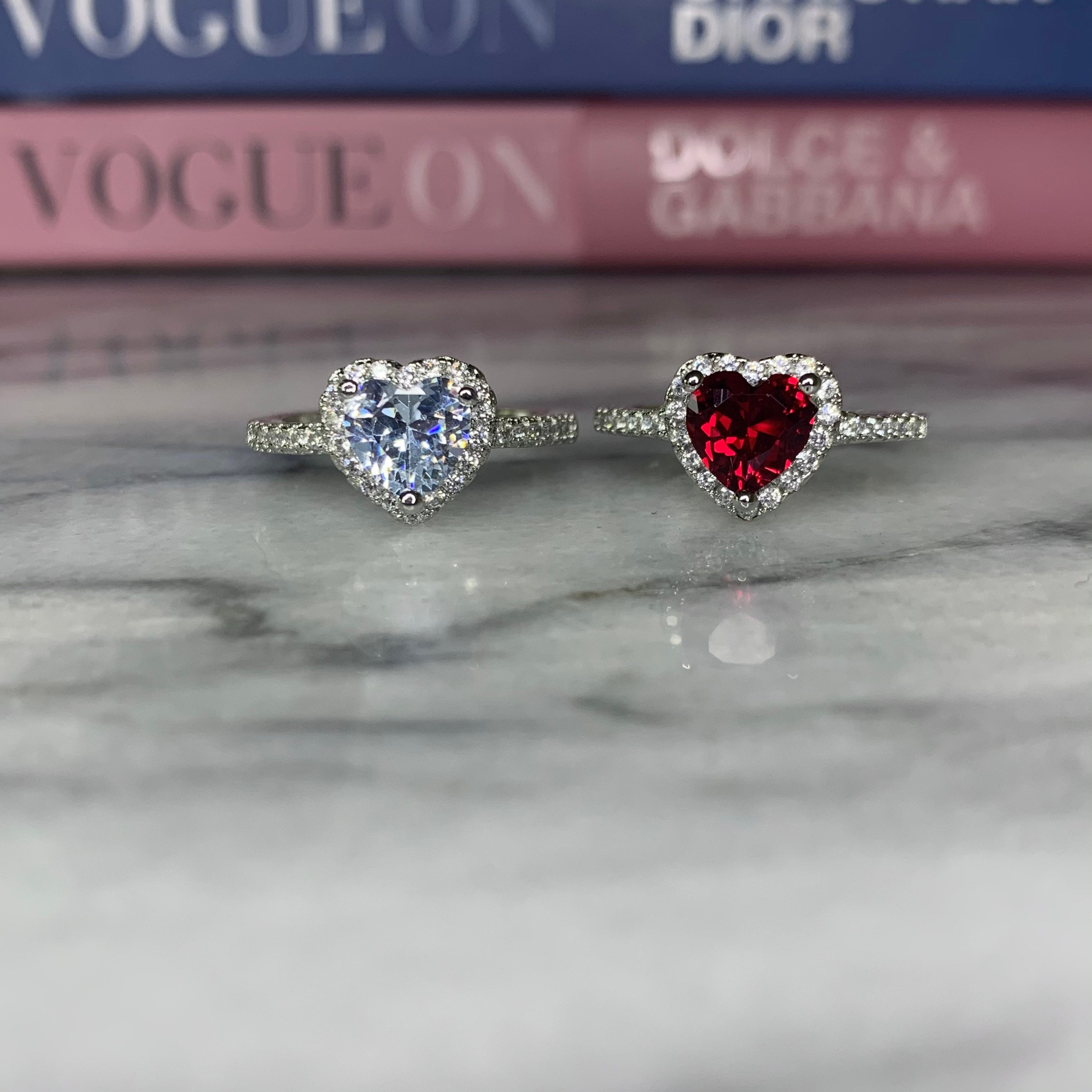 Halo Heart Ring Sterling Silver Ruby Heart Ring Engagement | Etsy