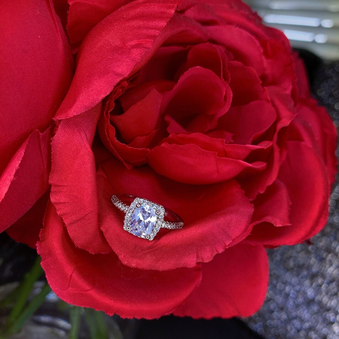 Square Halo Ring - Sterling Silver Ring - Halo Engagement Ring - Square ...