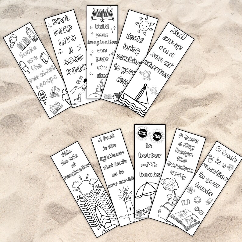 10 Summer Printable Coloring Bookmarks for Kids, Summer Activities ...