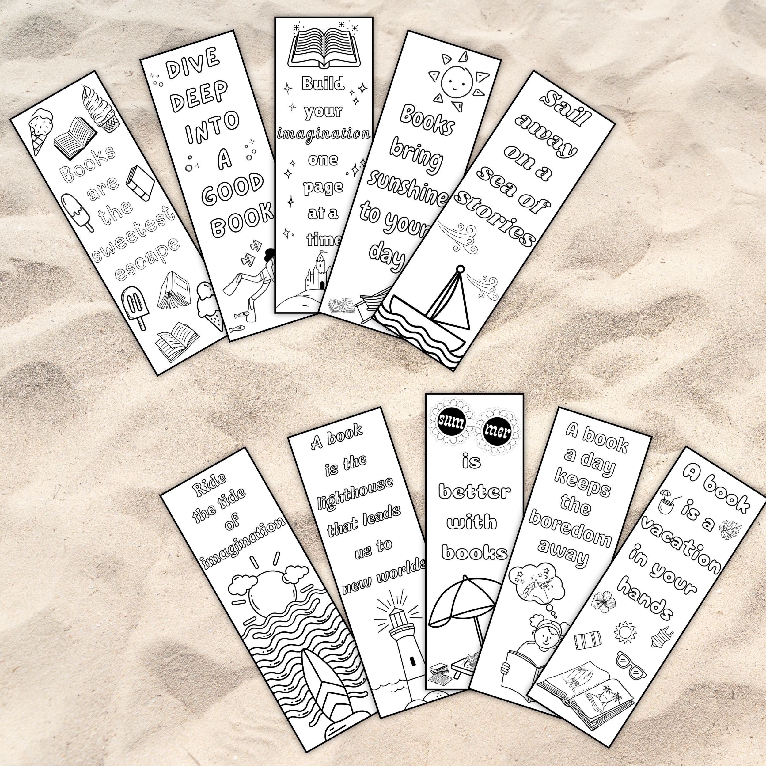 10 Summer Printable Coloring Bookmarks for Kids, Summer Activities ...