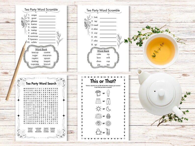 Tea Party Printable Activity Pack: 11 Games for Kids' Birthday Parties ...