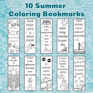 10 Summer Printable Coloring Bookmarks for Kids, Summer Activities ...