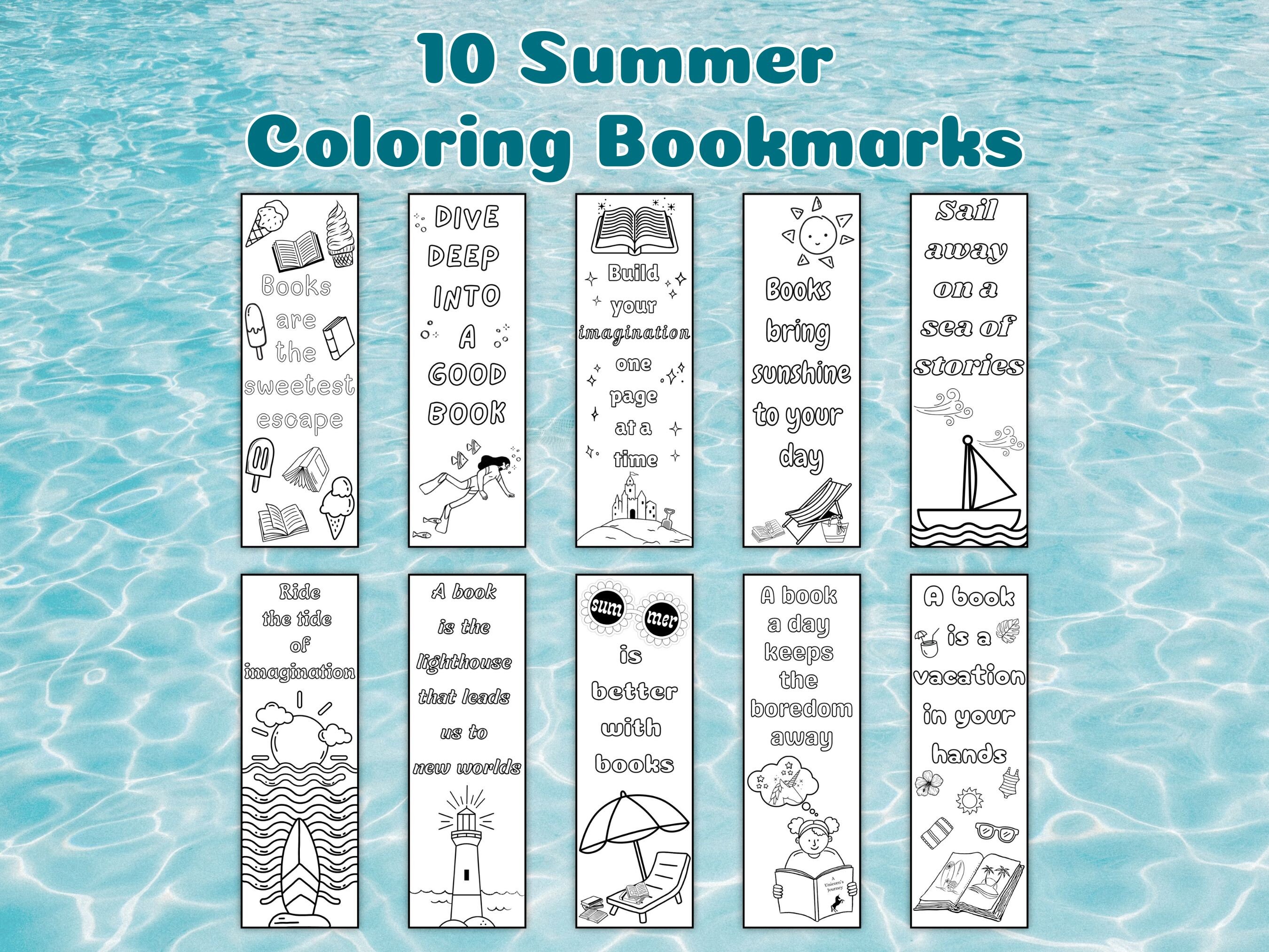 10 Summer Printable Coloring Bookmarks for Kids, Summer Activities ...