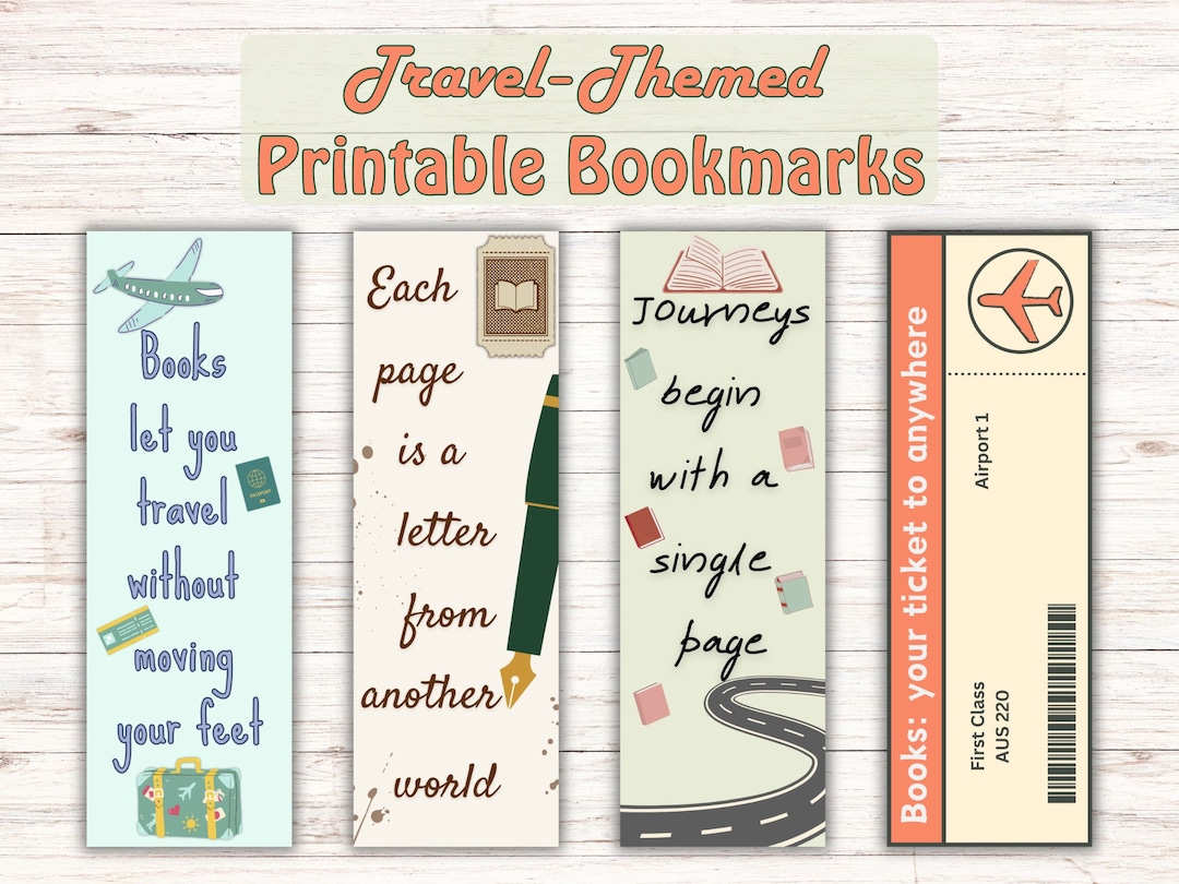 Printable Travel Bookmarks Set Perfect Gift for Avid Readers and ...
