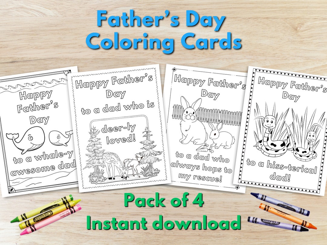Father's Day Coloring Cards, 4 Coloring Pages, Pre-k, Kindergarten ...