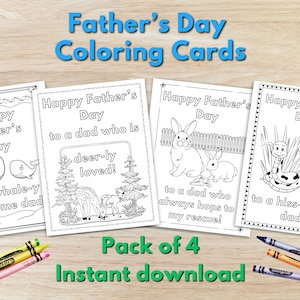 Father's Day Coloring Cards, 4 Coloring Pages, Pre-k, Kindergarten ...